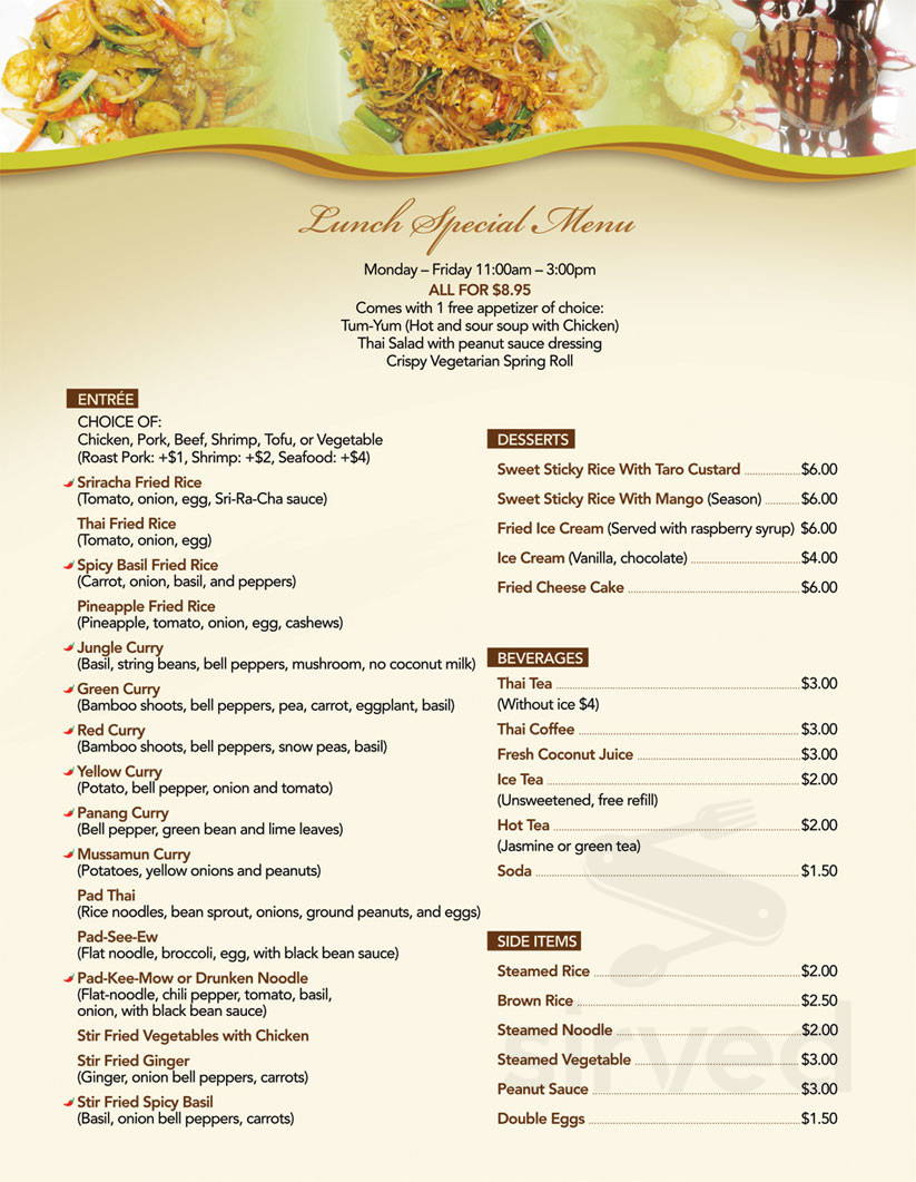 Thai Riverside Restaurant menu in Grapevine, Texas, USA