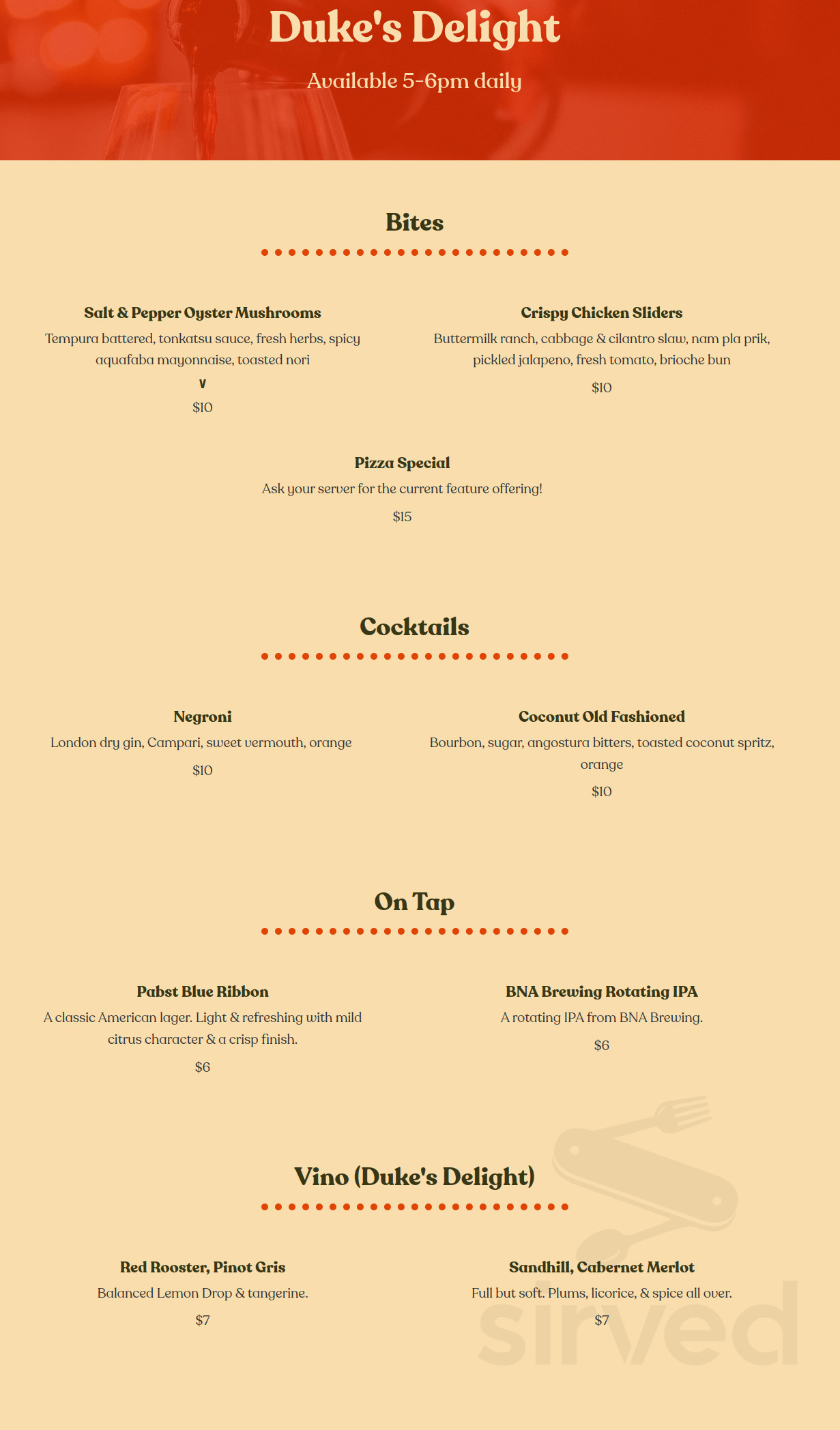 Skinny Duke's Glorious Emporium menus in Kelowna, British Columbia, Canada