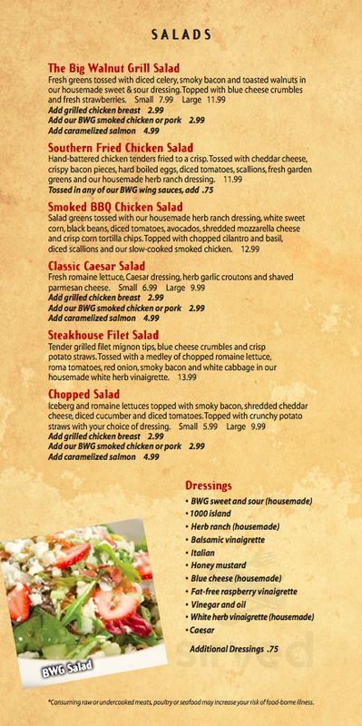 Big Walnut Grill menu in Sunbury, Ohio, USA
