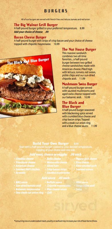 Big Walnut Grill menu in Sunbury, Ohio, USA