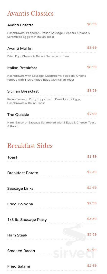 Menu - Erie PA's Avanti's | Sirved