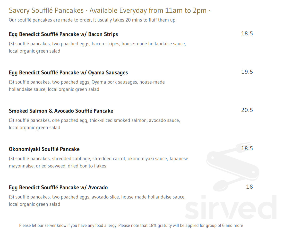 Fufú Café menu in Vancouver, British Columbia, Canada