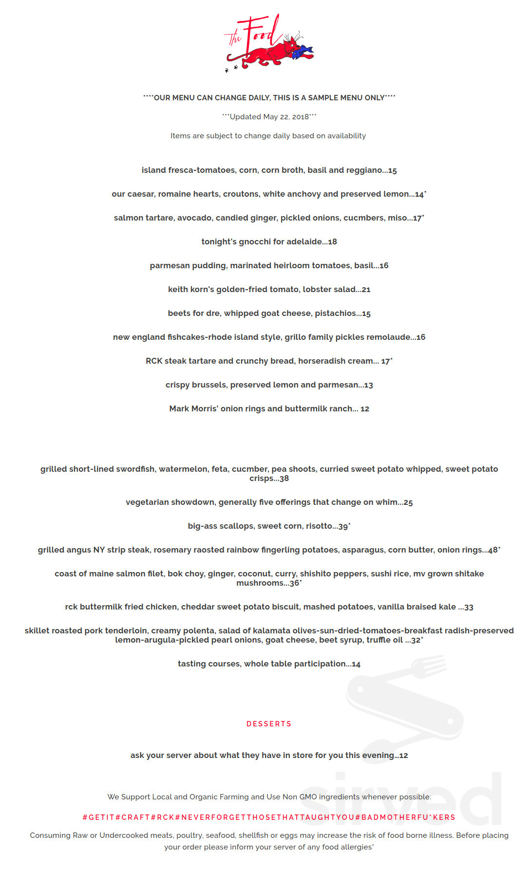 The Red Cat Kitchen menu in Oak Bluffs, Massachusetts, USA