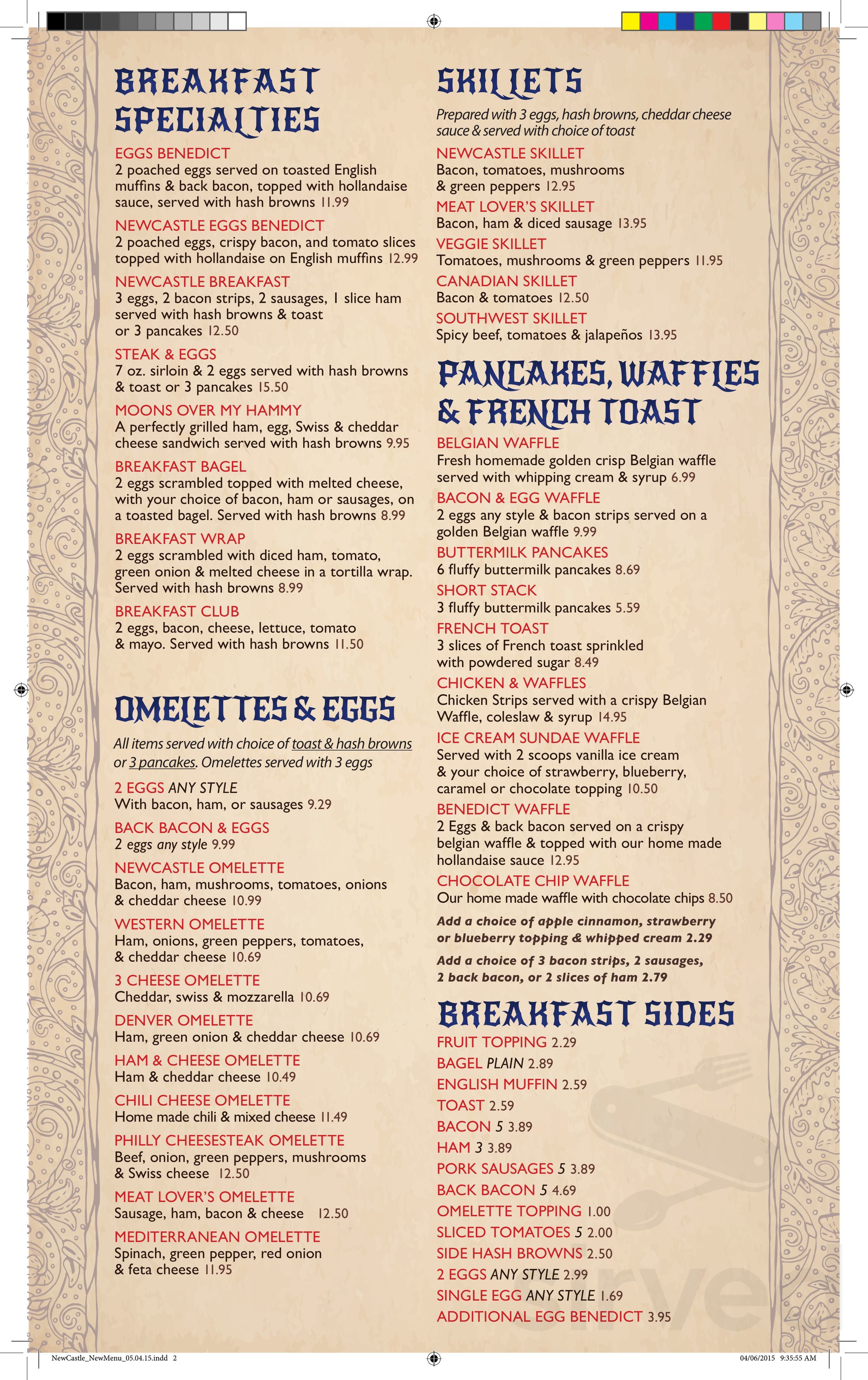 Menu for Newcastle Pub & Grill in Edmonton, AB | Sirved