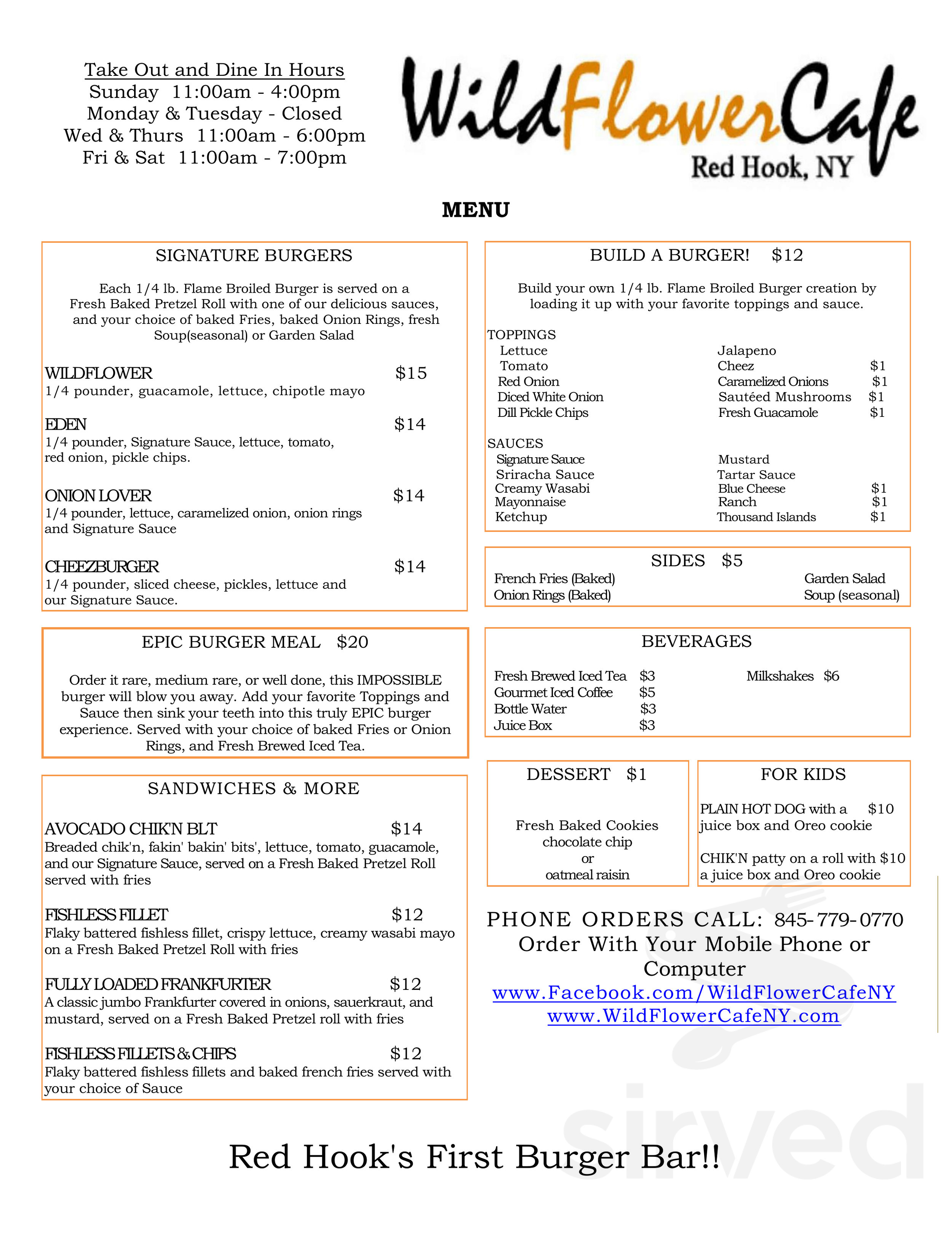 WildFlower Cafe Menu In Red Hook New York USA WildFlower Cafe Menu In Red Hook New York USA