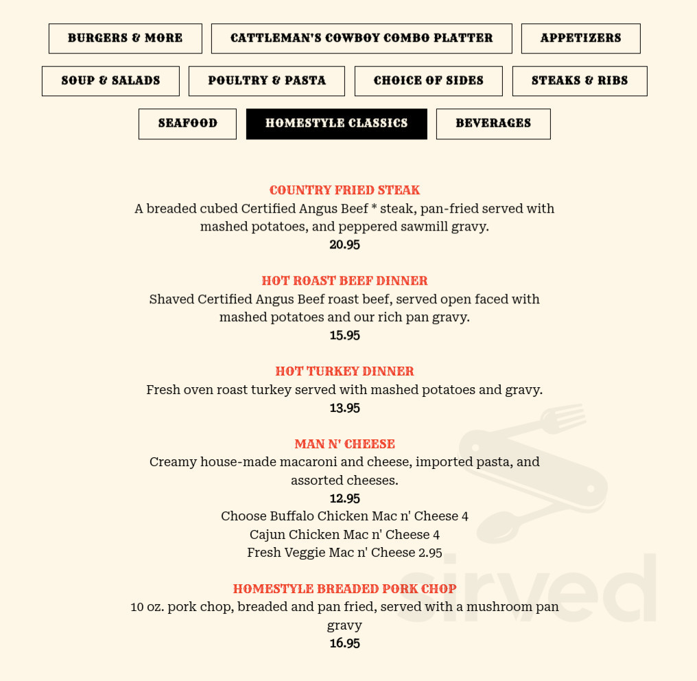 Menu for Cattleman's Steakhouse and Lounge in Sidney, NY | Sirved