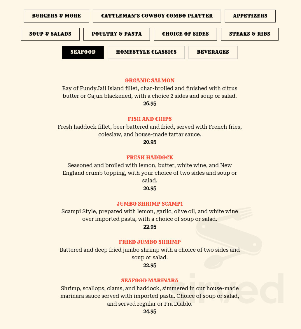 Cattleman's Steakhouse and Lounge menu in Sidney, New York, USA