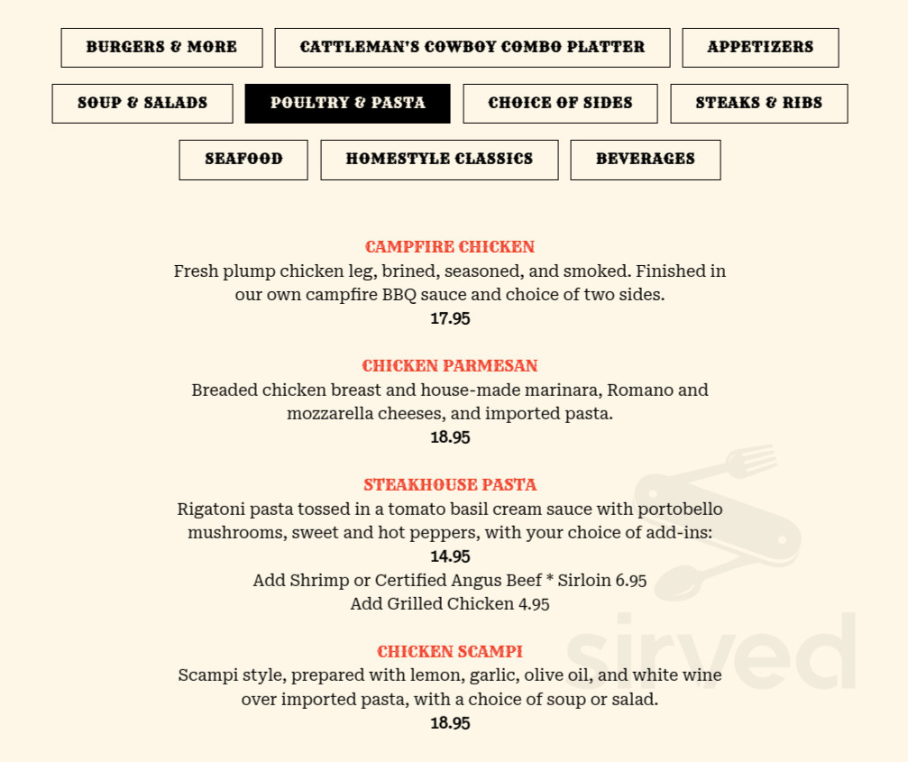 Cattleman's Steakhouse and Lounge menu in Sidney, New York, USA