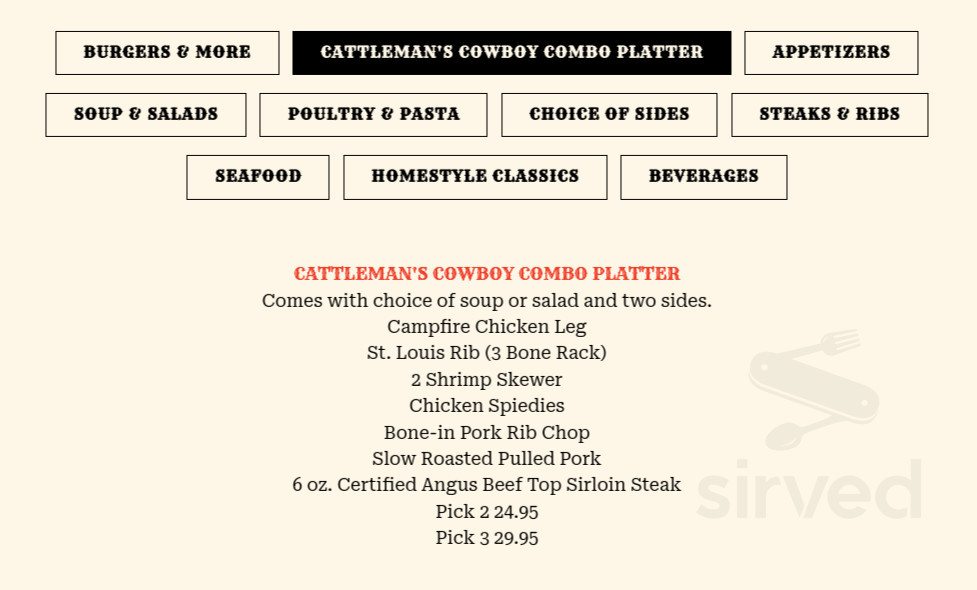 Cattleman's Steakhouse and Lounge menu in Sidney, New York, USA