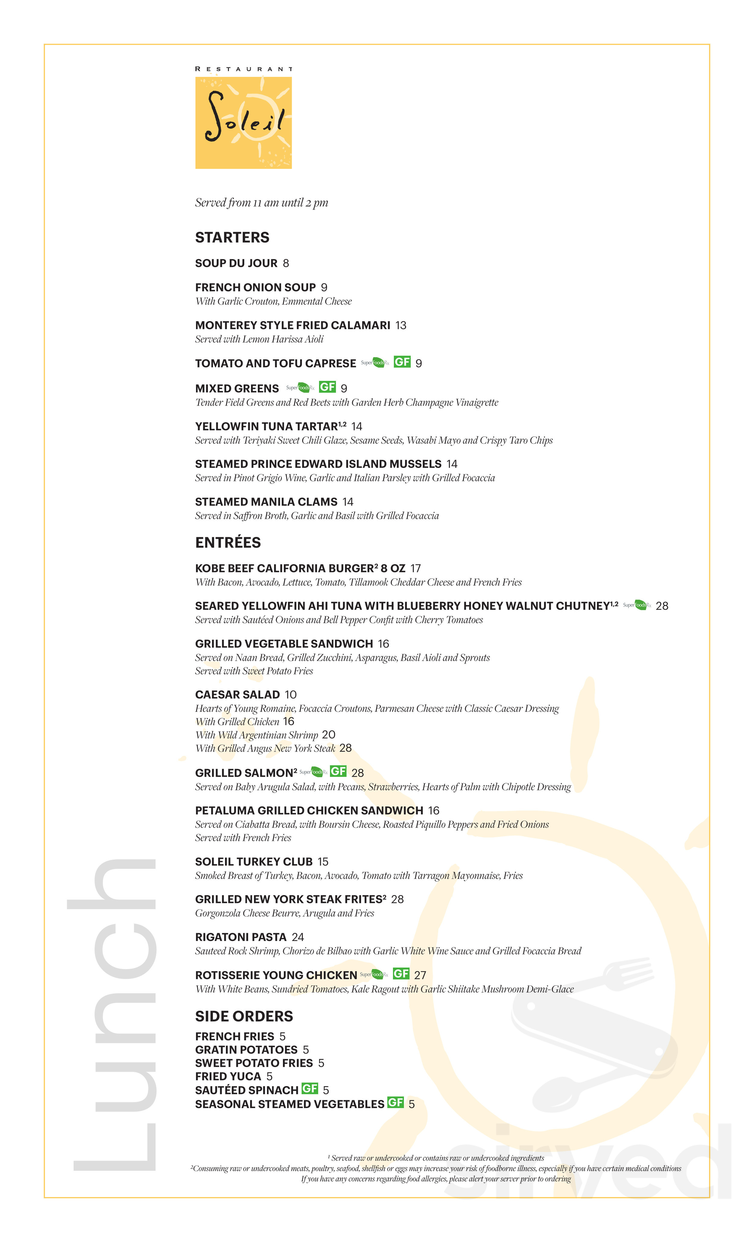 Café Soleil menu in Palo Alto, California, USA