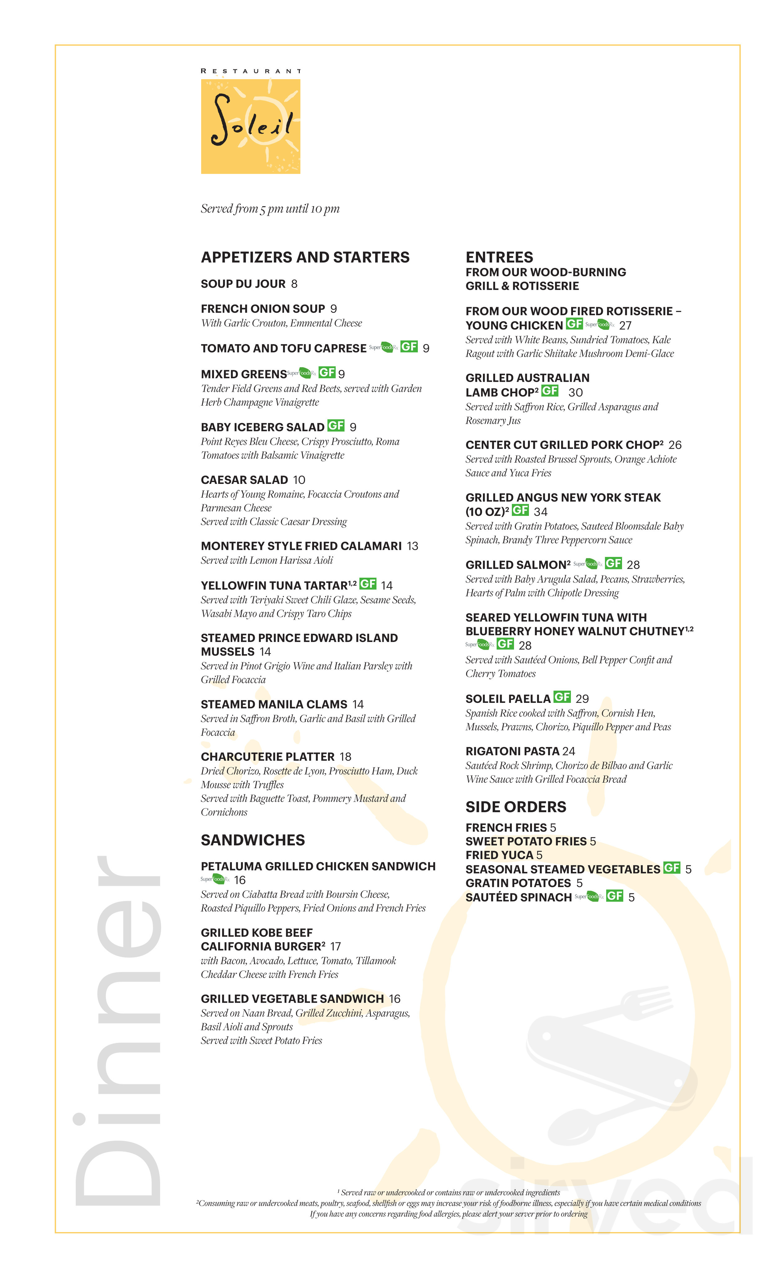 Café Soleil menu in Palo Alto, California, USA