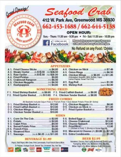 Seafood Crab - Juicy Seafood menu in Greenwood, Mississippi, USA