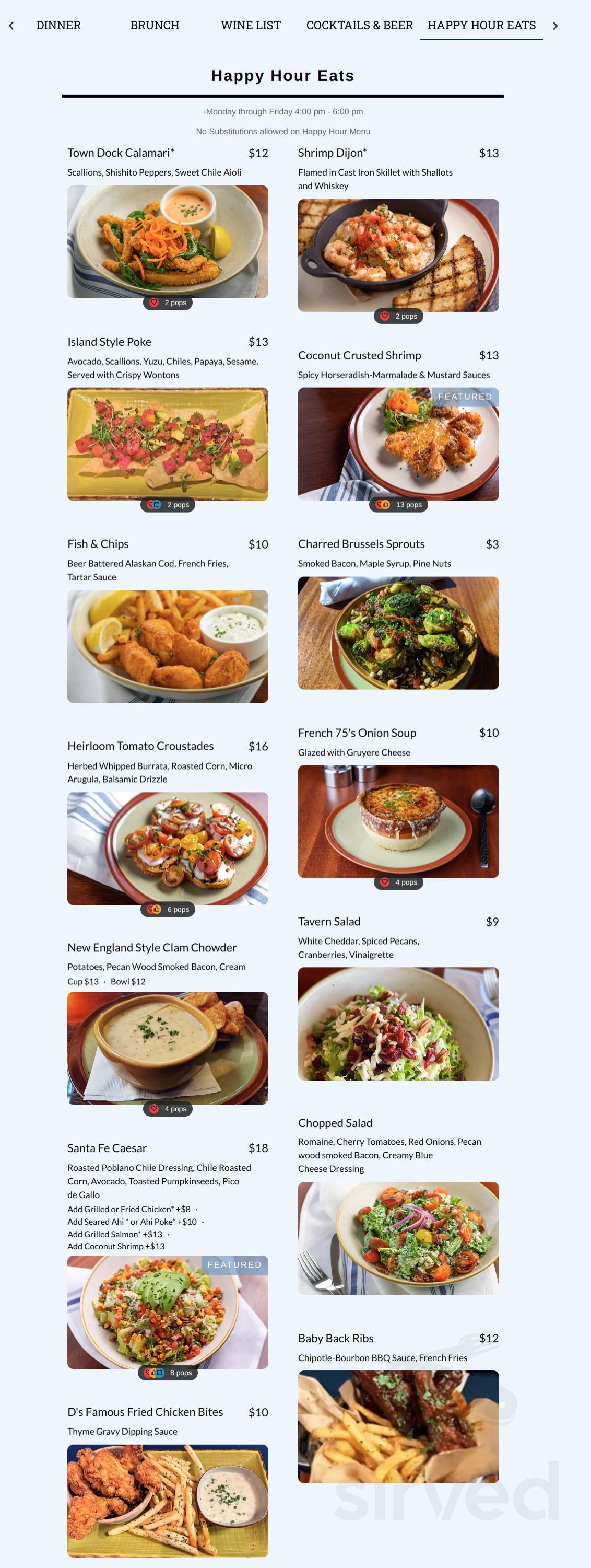 Menu for Tavern House Kitchen + Bar in Newport Beach, CA | Sirved