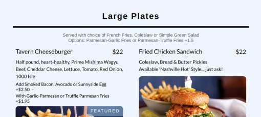 Menu for Tavern House Kitchen + Bar in Newport Beach, CA | Sirved