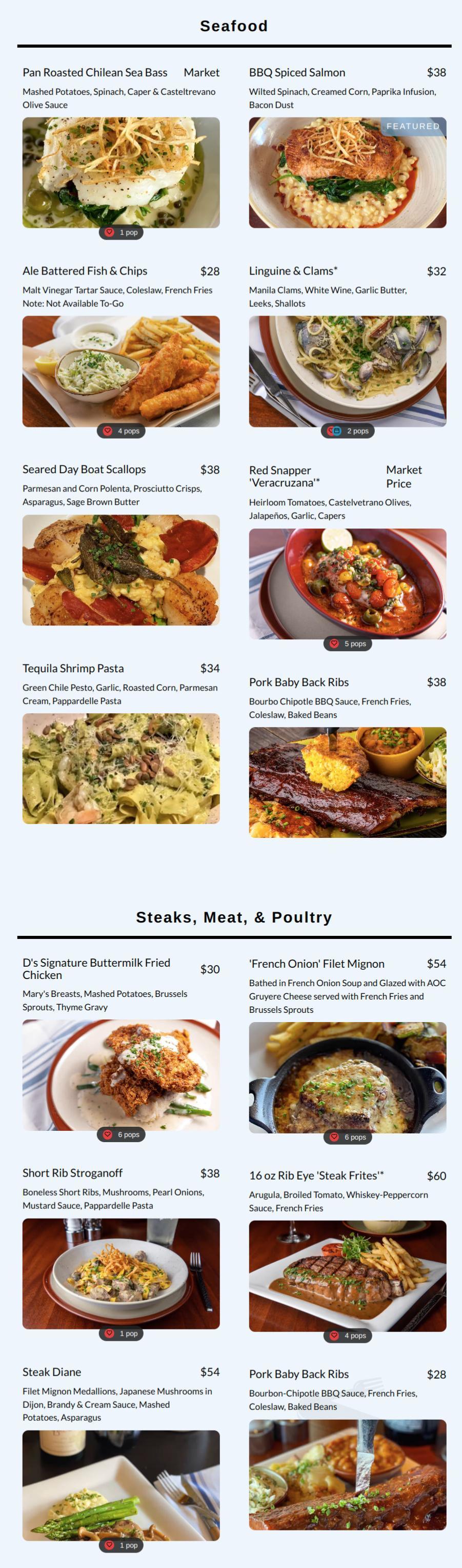Tavern House Kitchen + Bar menu in Newport Beach, California, USA