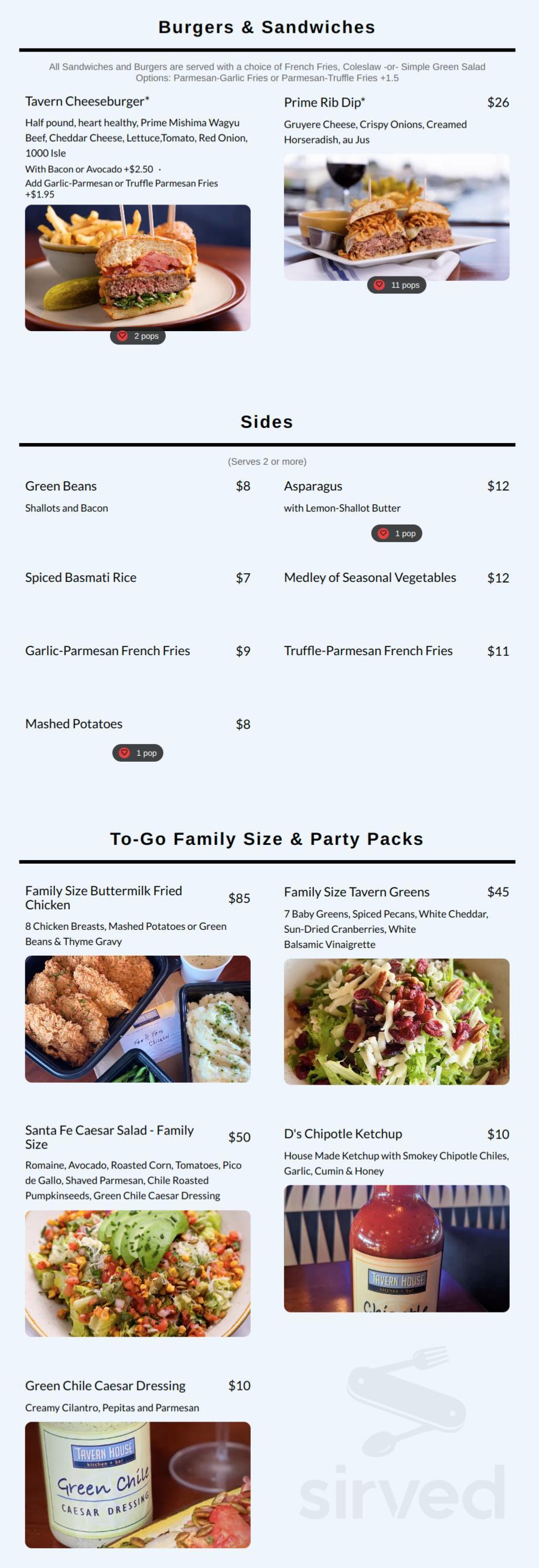Tavern House Kitchen + Bar menu in Newport Beach, California, USA