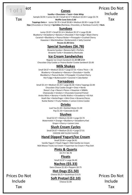 Al's Cone Zone menu in Clairton, Pennsylvania, USA