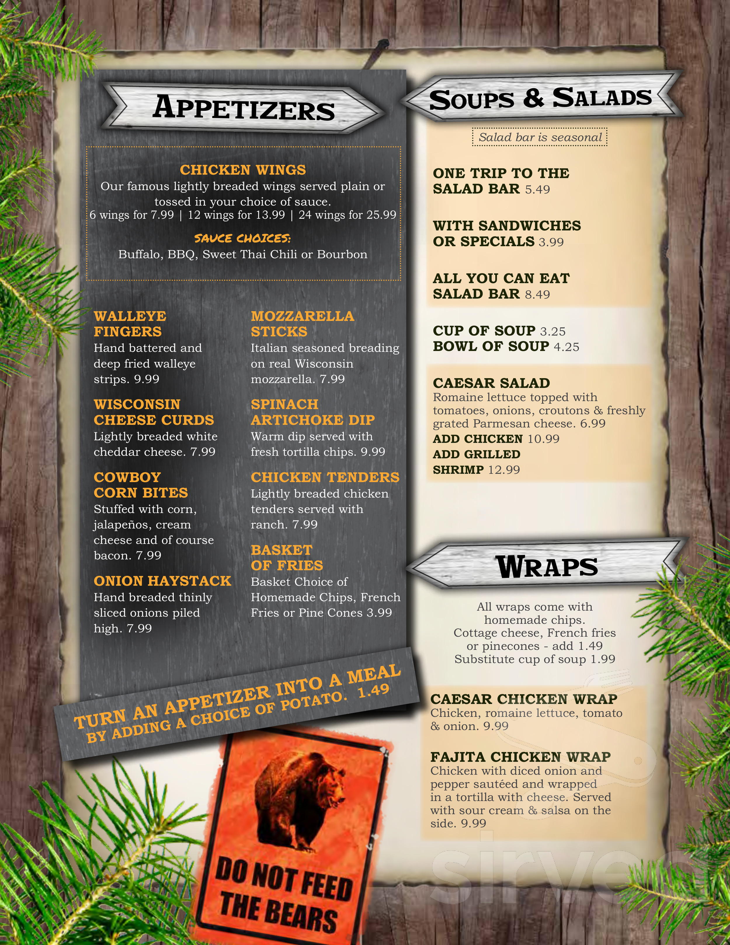 Menu for Rustic Roadhaus in Manitowish Waters, WI | Sirved