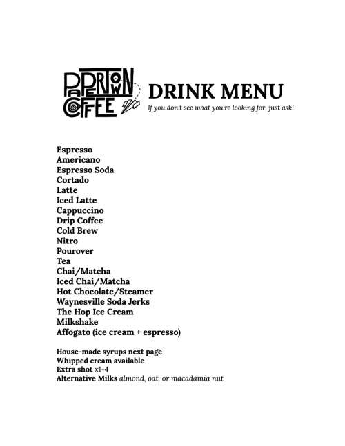 Papertown Coffee menu in Canton, North Carolina, USA
