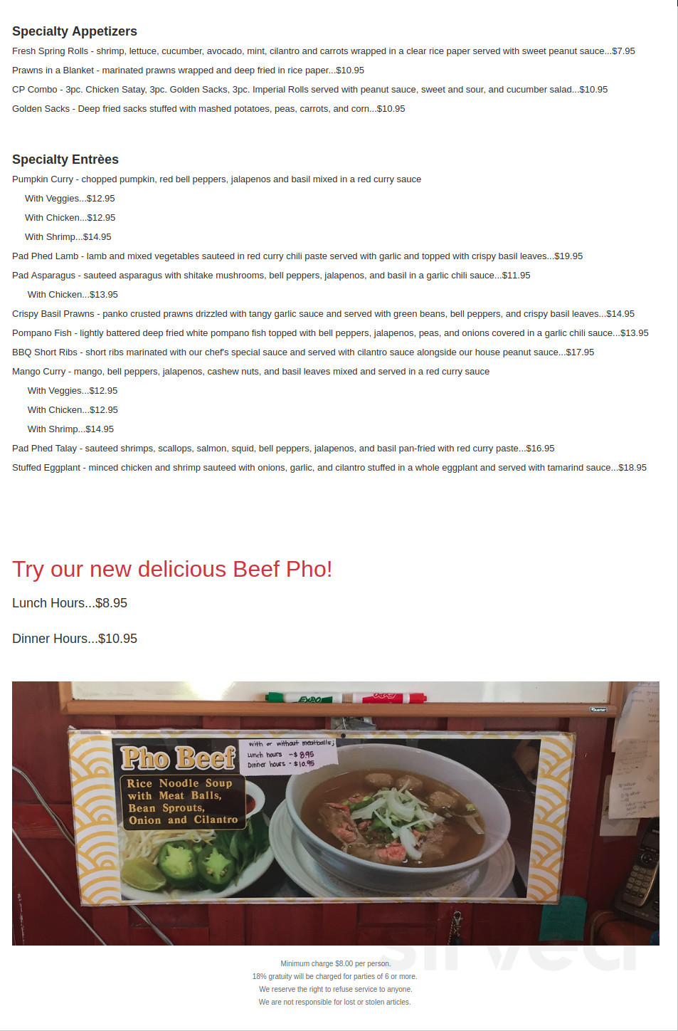 Menu - Novato CA's Chao Praya | Sirved