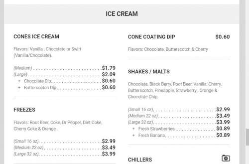 Frosty Queen menu in Granada Hills, California, USA