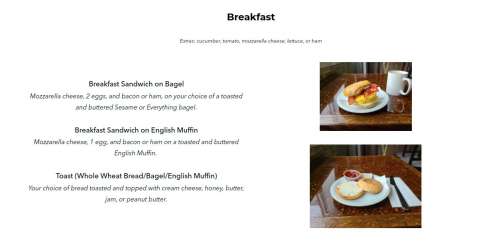 Old Bank Cafe menu in Frankford, Ontario, Canada