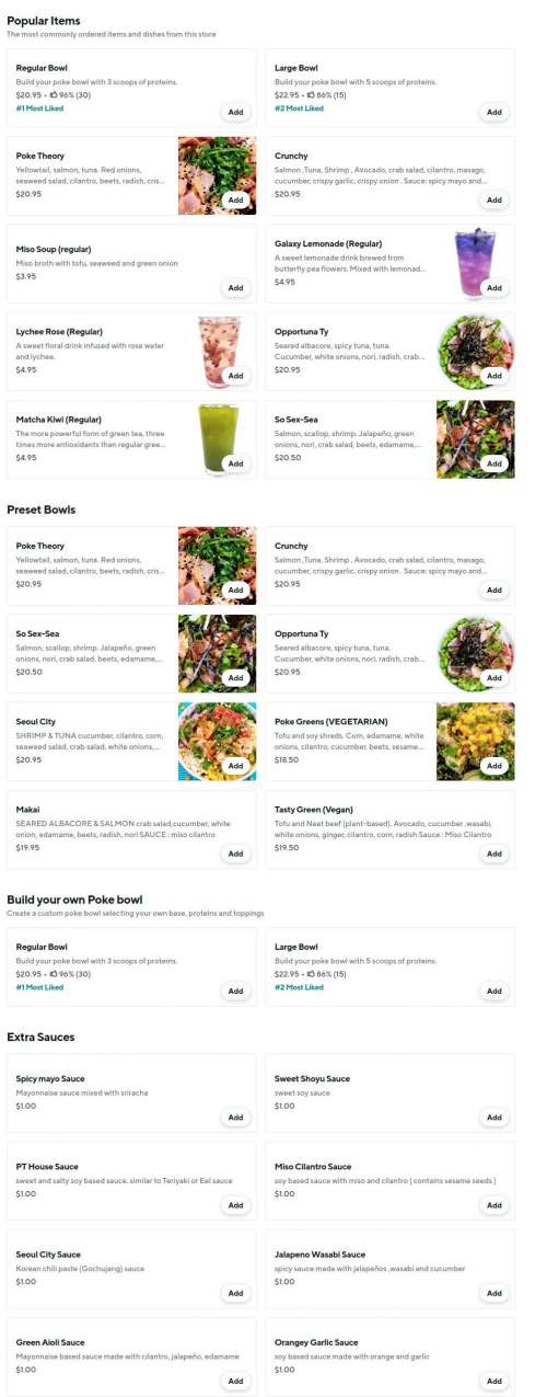 Poke Theory SB menu in Goleta, California, USA