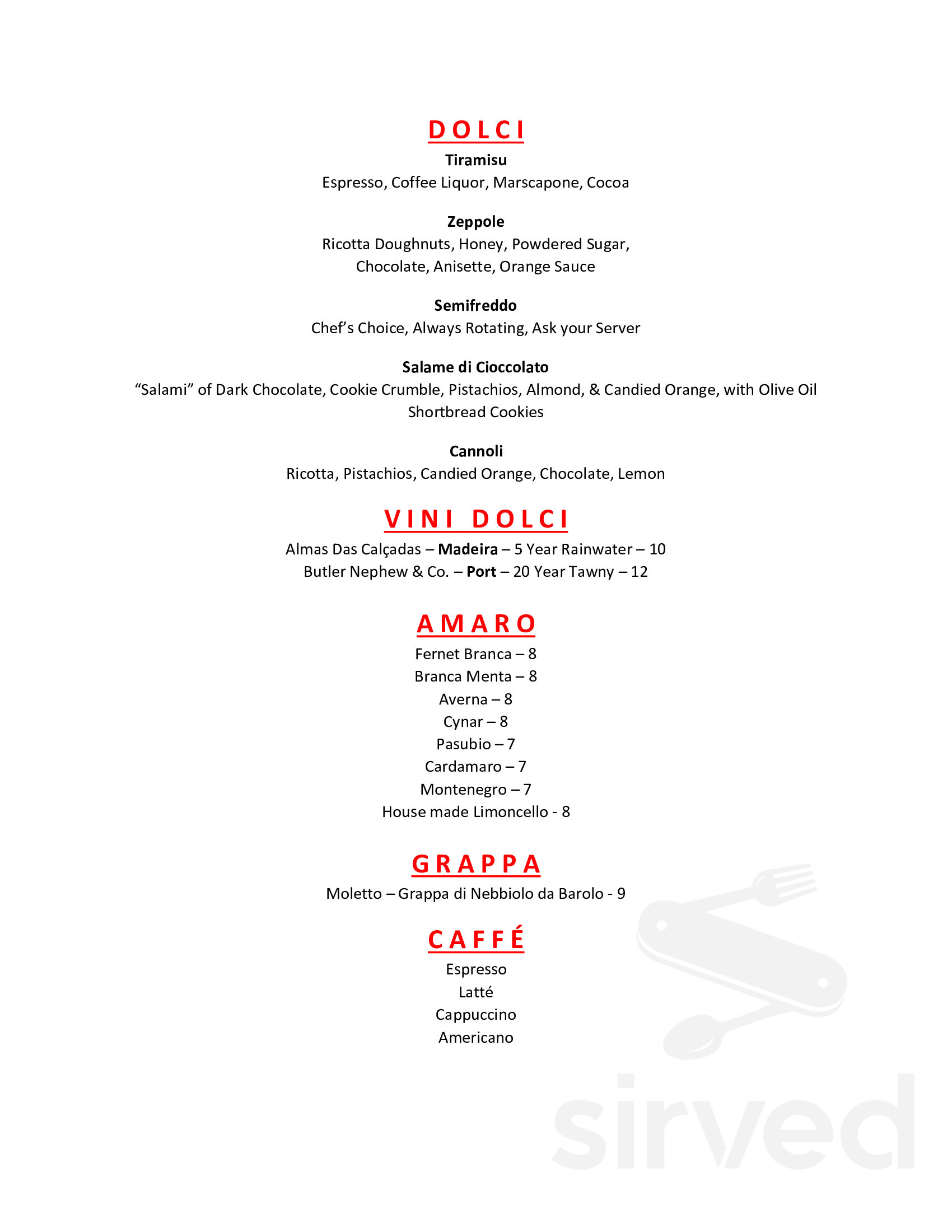 Stellina menu in Roanoke, Virginia, USA