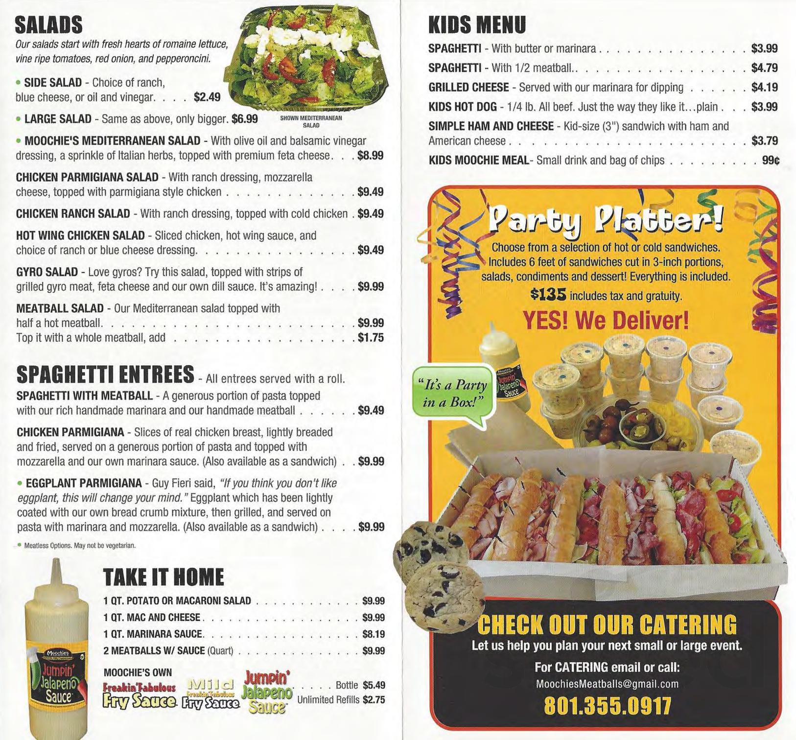 Moochie's Meatballs and More menu in Midvale, Utah, USA
