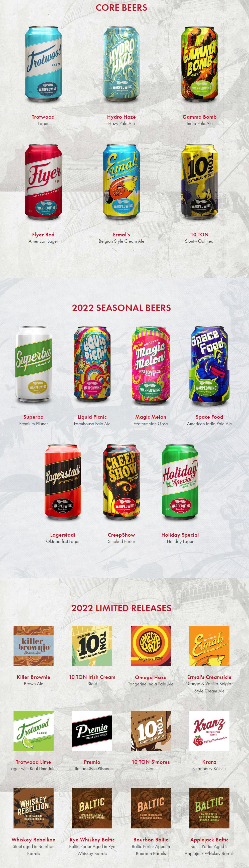 Warped Wing Brewing Company menu in Dayton, Ohio, USA