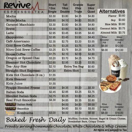 Revive Espresso & Tea menu in Vancouver, Washington, USA