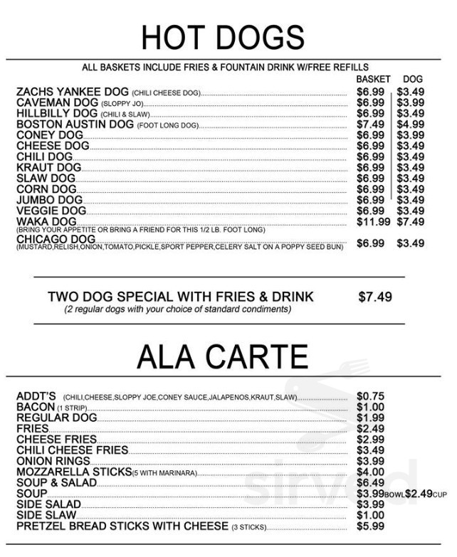 Waka Dog Cafe menu in South Bend, Indiana, USA