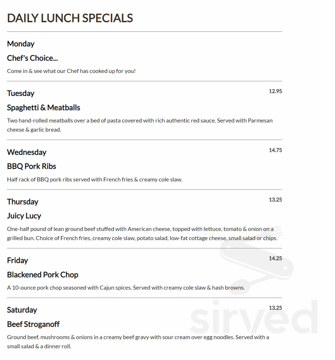 Patrick McGovern's Pub menu in St Paul, Minnesota, USA