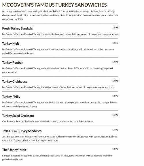 Patrick McGovern's Pub menu in St Paul, Minnesota, USA
