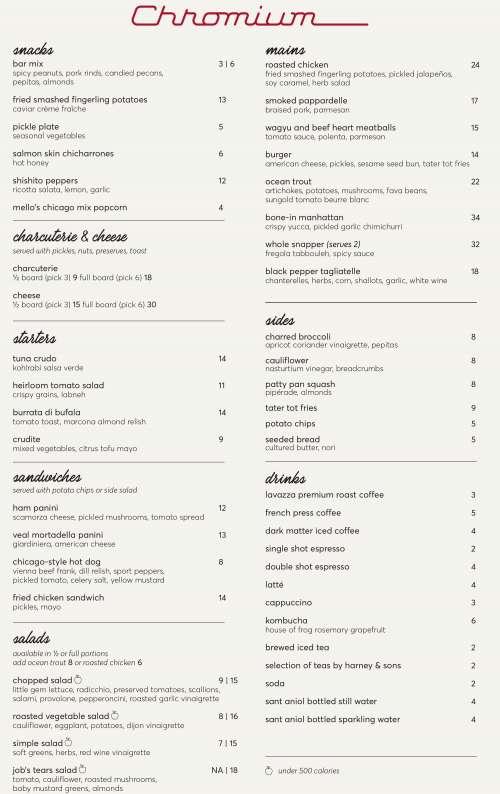Chromium menu in Chicago, Illinois, USA