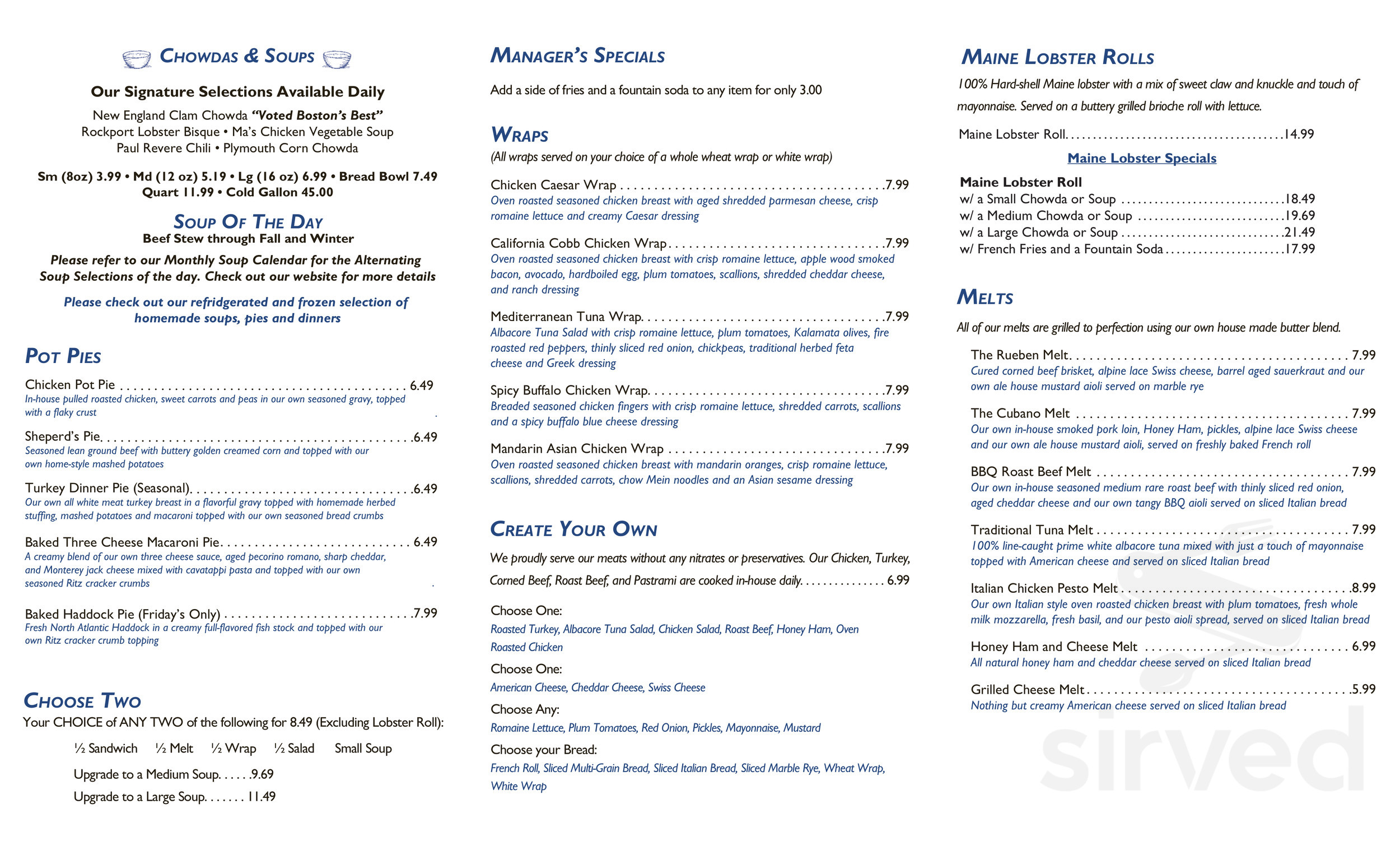 Menu - Boston MA's Boston Chowda Co | Sirved