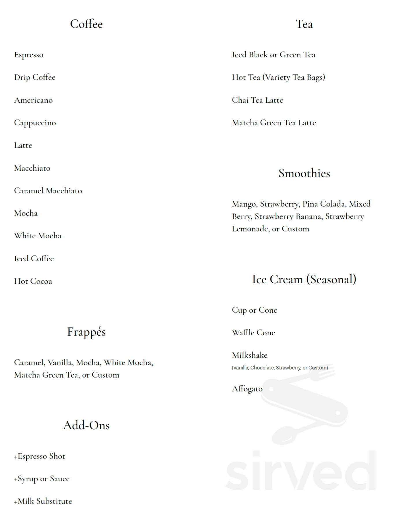 Leo's Cafe menu in Williams, Arizona, USA