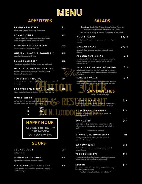 Union Jack Pub & Restaurant menu in Winchester, Virginia, USA