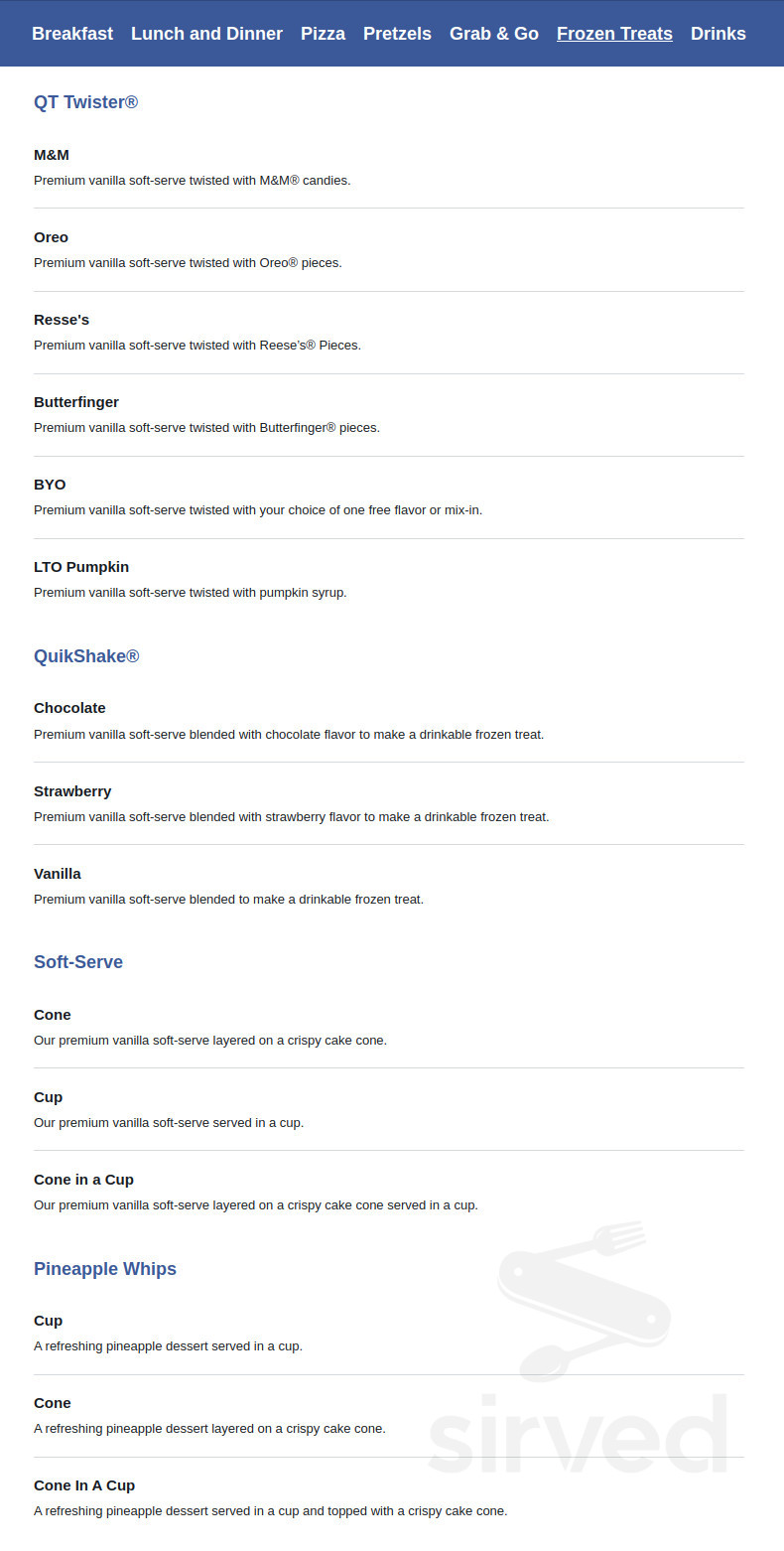 QuikTrip menu in San Antonio, Texas, USA