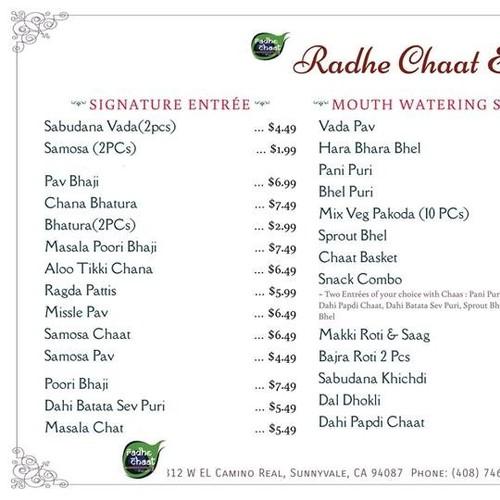 Radhe Chaat Express menu in Sunnyvale, California, USA