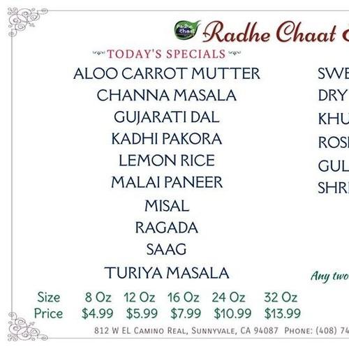 Radhe Chaat Express menu in Sunnyvale, California, USA