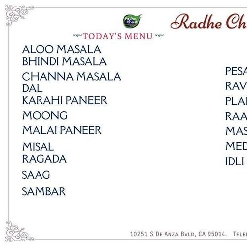 Radhe Chaat Express menu in Sunnyvale, California, USA