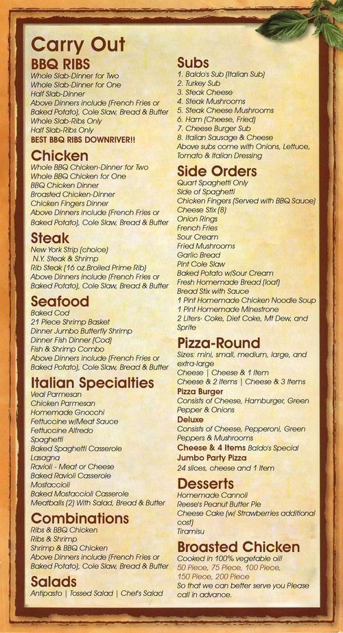 Baldo's Restaurant menu in Brownstown Charter Twp, Michigan, USA