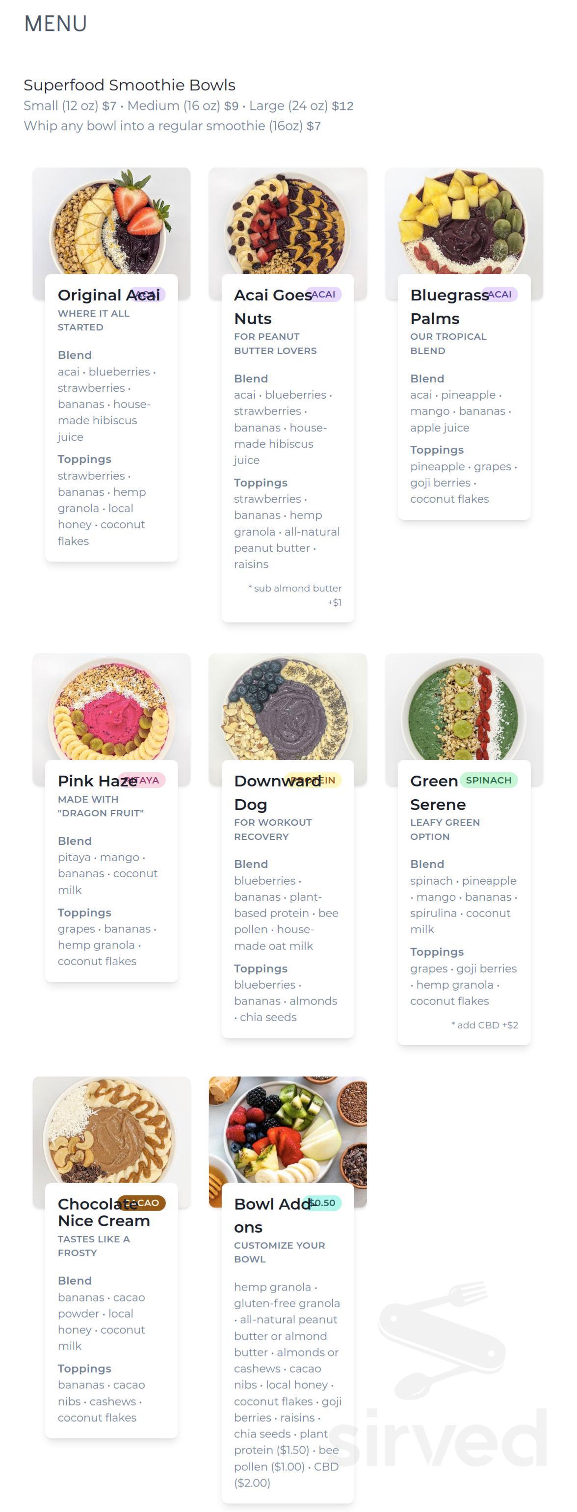 Pure Blendz menu in Louisville, Kentucky, USA