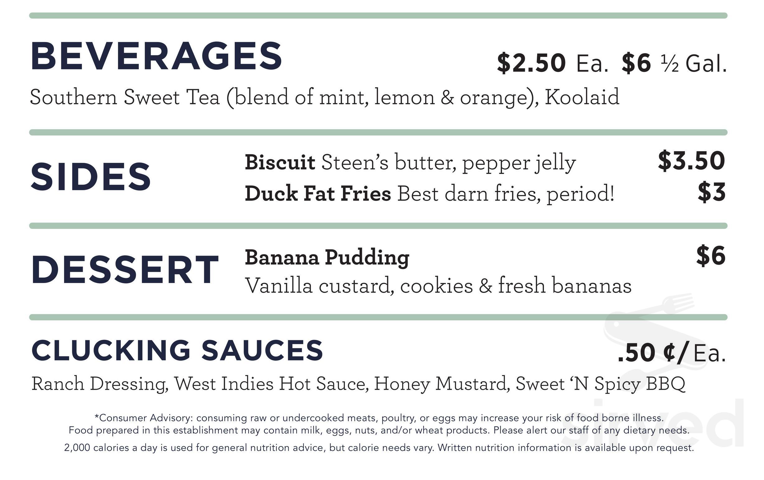 Roots Chicken Shak menu in Austin, Texas, USA