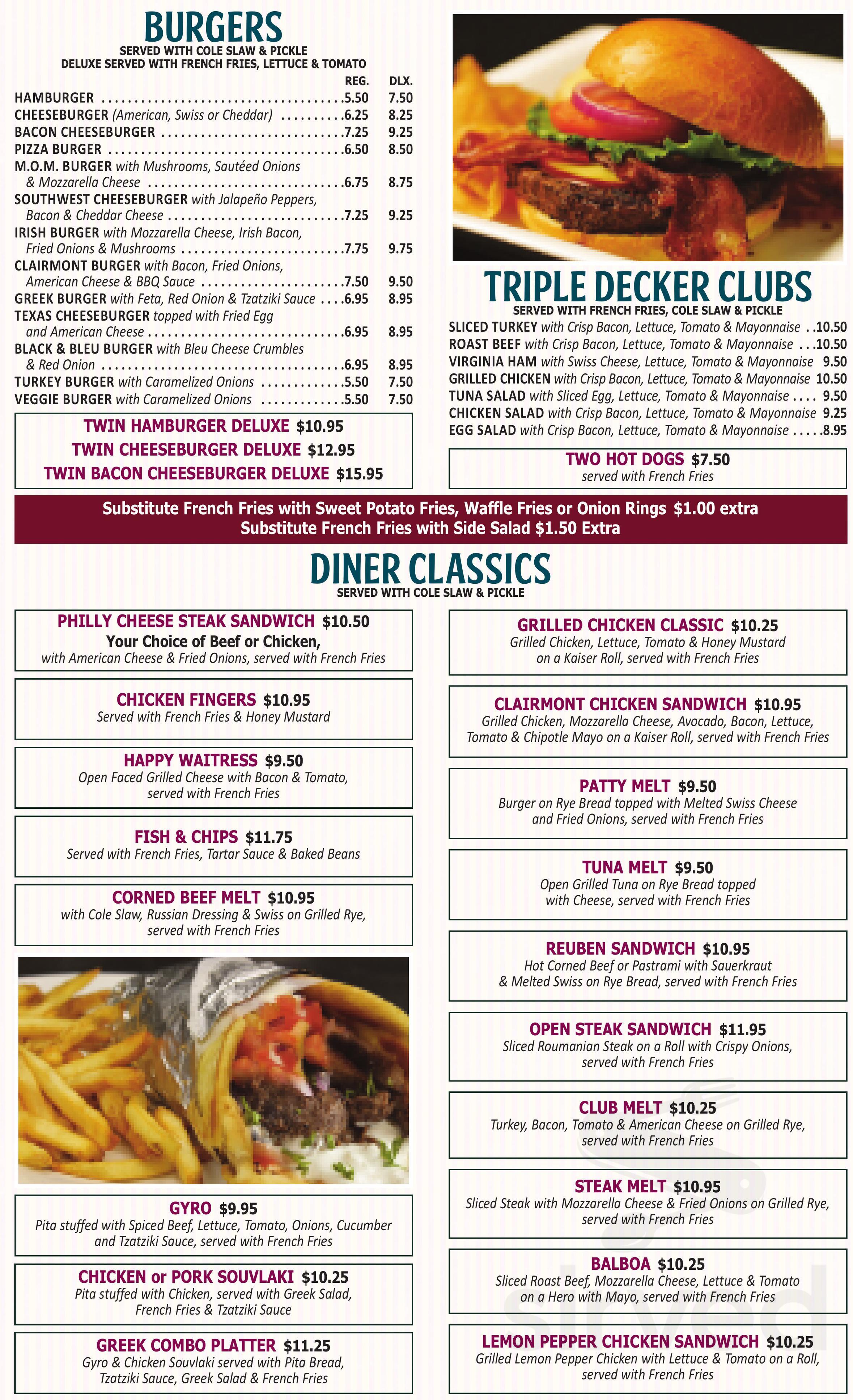 Clairmont Diner menu in Yonkers, New York, USA