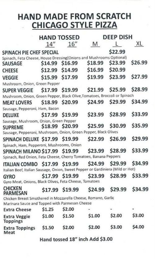 Chicago Pizzeria menu in Peoria, Illinois, USA
