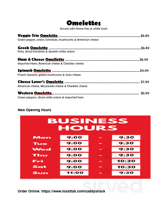 Menu - Dundalk MD's CaddyShack Express | Sirved