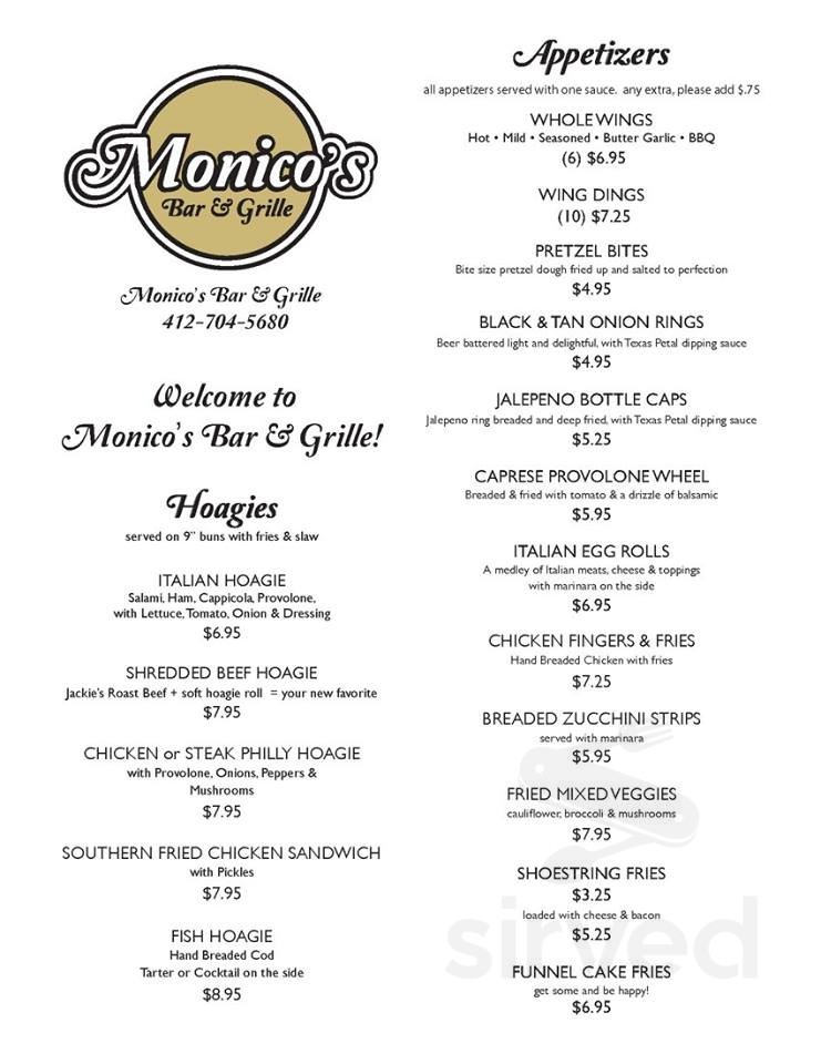Monico's Bar & Grille menu in Pittsburgh, Pennsylvania, USA