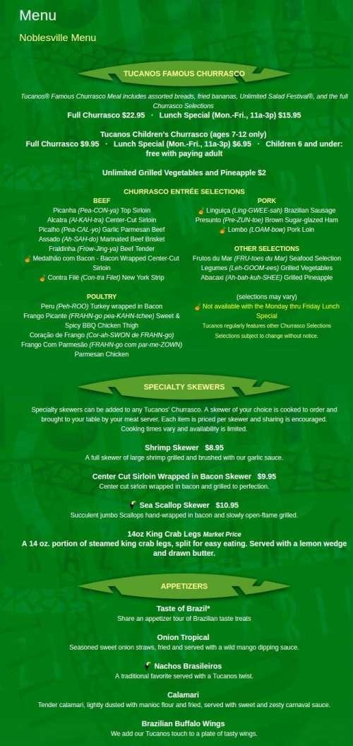 Tucanos Brazilian Grill menu in Orem, Utah, USA